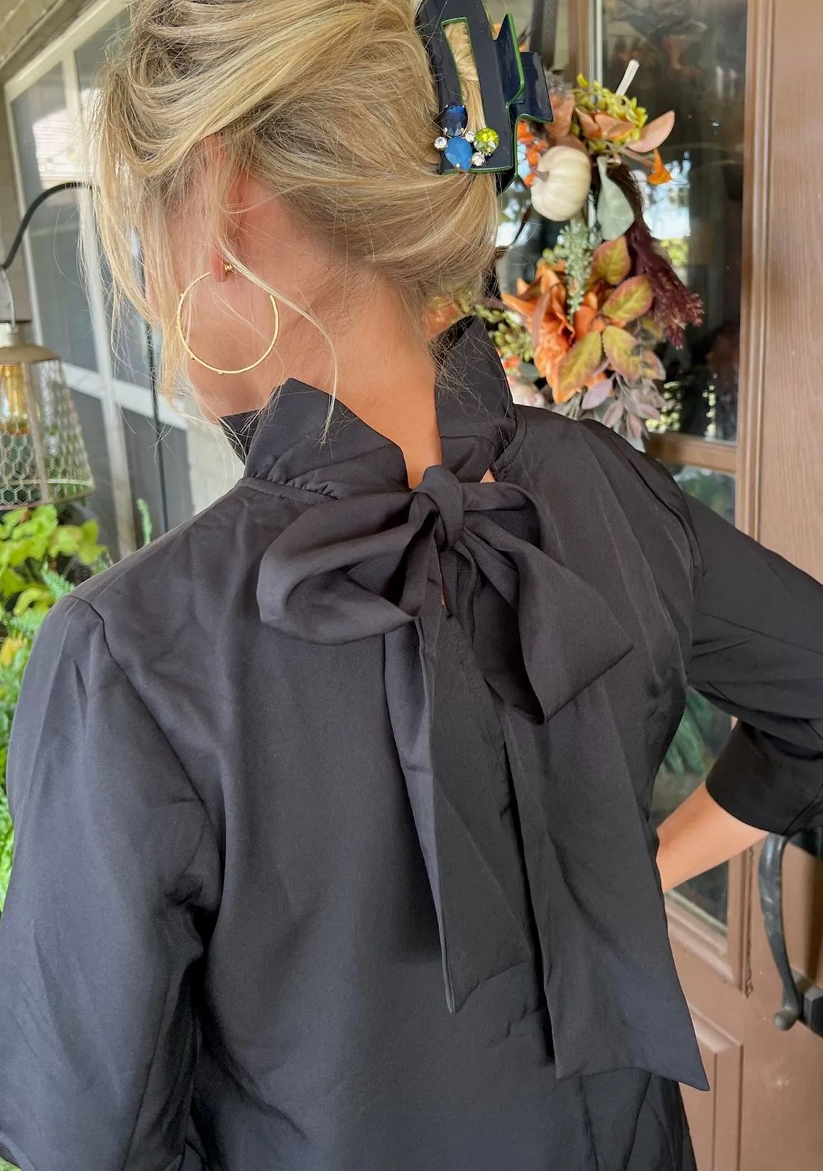 Tied back Bow Round Ruffled Neckline Dress with Pockets (Buy 2 Free S ...